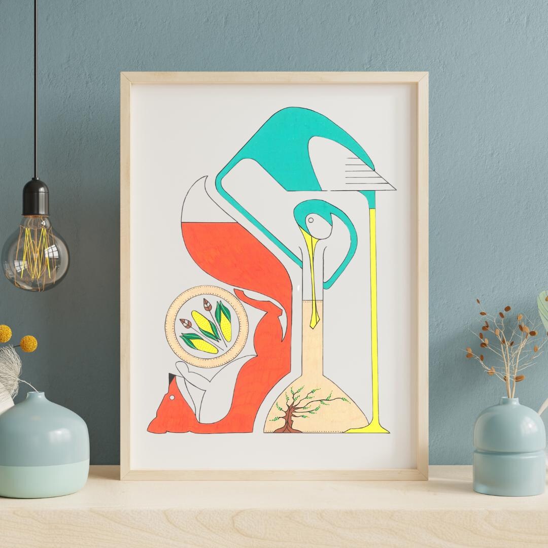 The Fox and the Crane by Shifter. A3 Inkjet Printed to Order on 200gsm ...