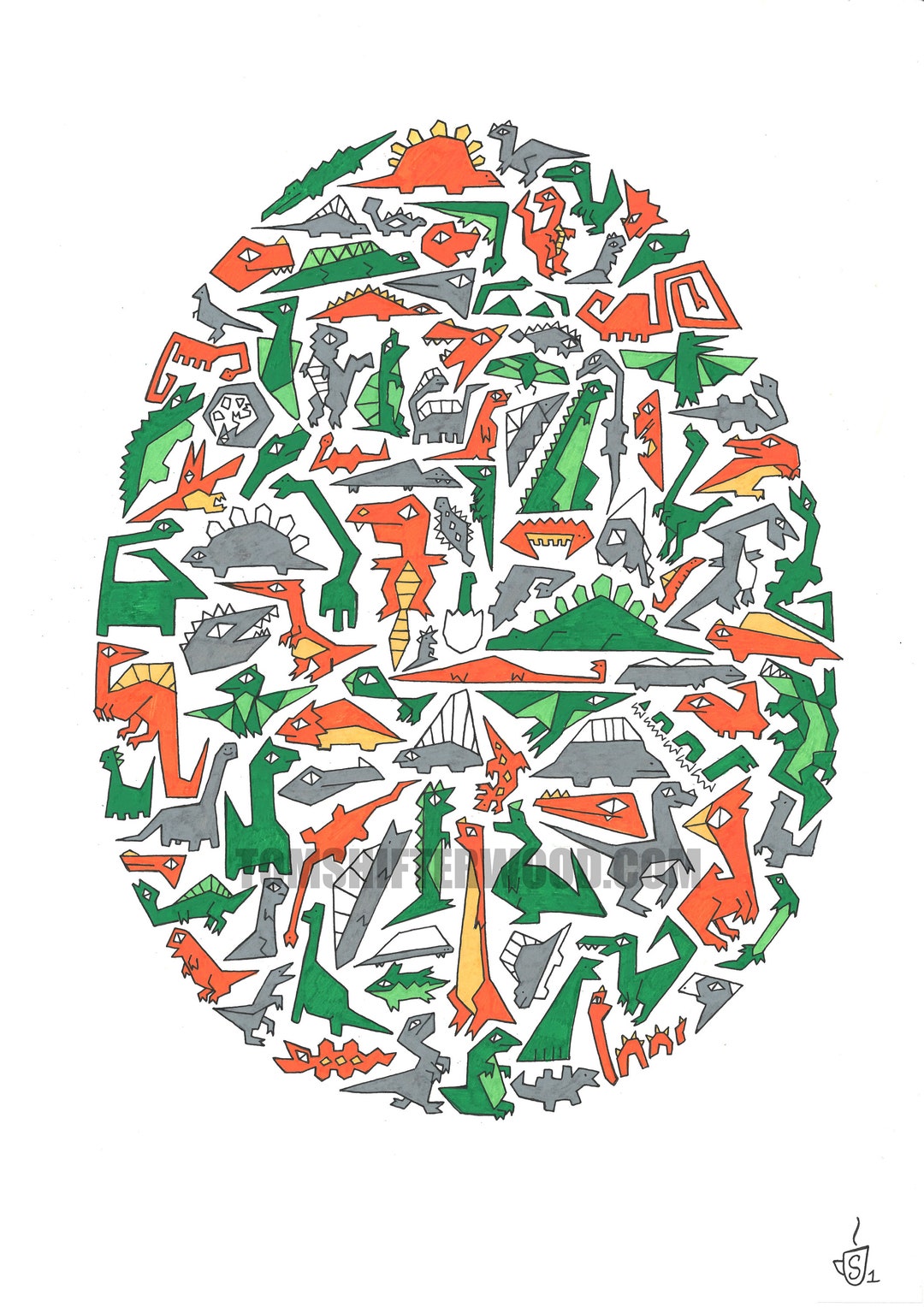 Dino Egg Inkjet Print by Shifter. A3 Wall Art Made to Order. - Etsy