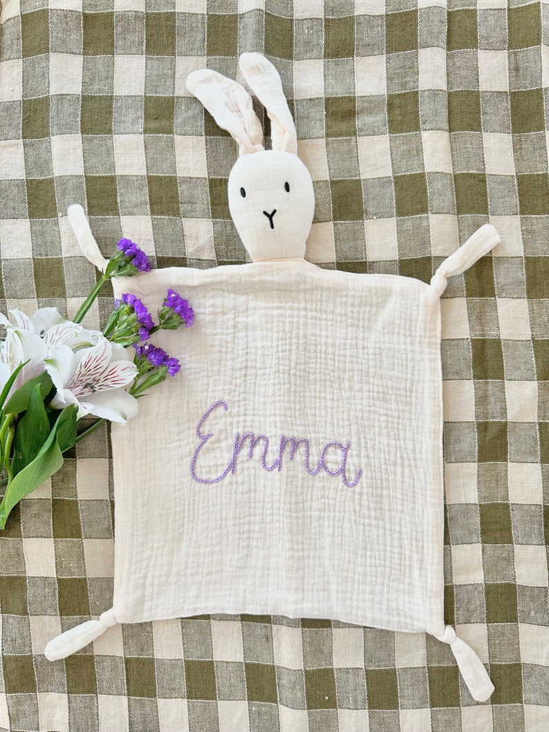 Hand Embroidered Personalized Cotton Security Blanket Lovey Animal ...