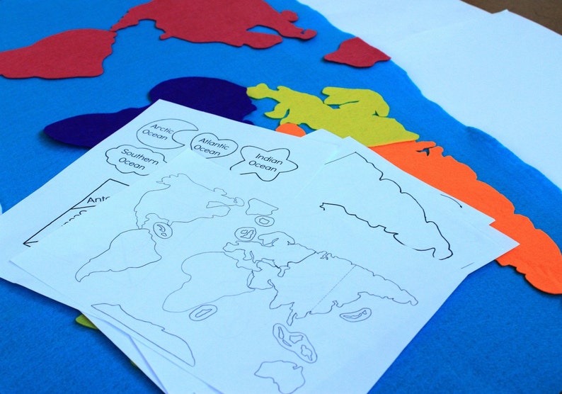 Template / Pattern Continents + Silhouettes Cards With Ocean and ...