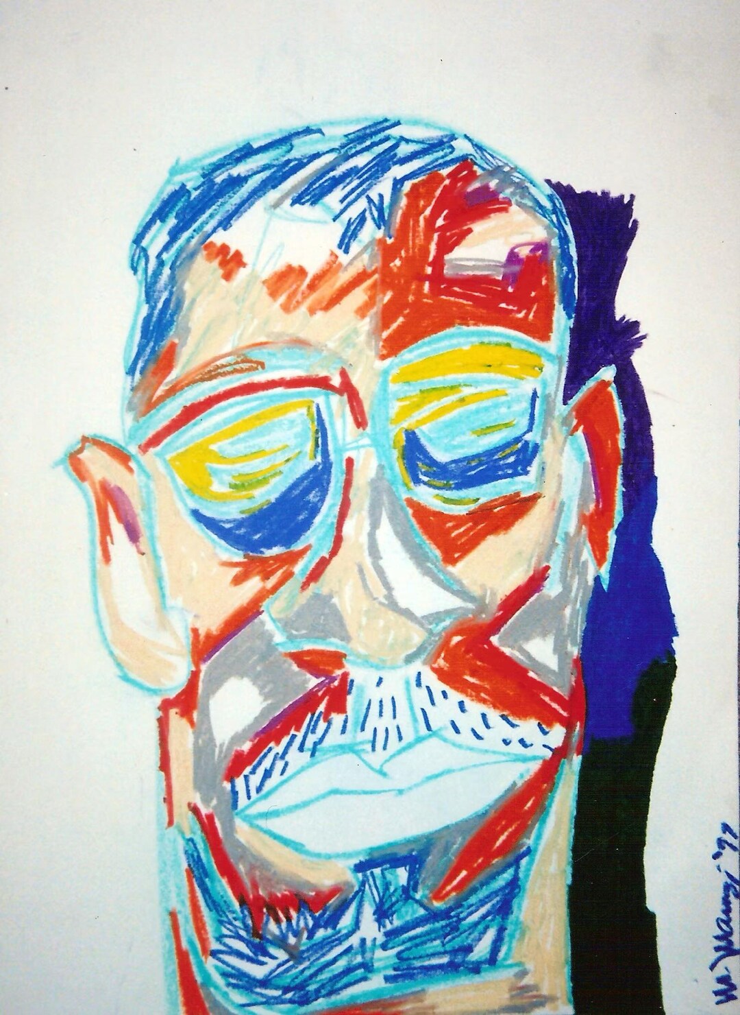 Abstract Self-portrait Pastel Drawing – Expressionist Face Art (18x24 ...