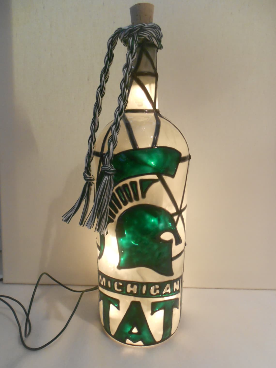 Michigan State Inspired Hand Paintedwine Bottle Stained Glass - Etsy