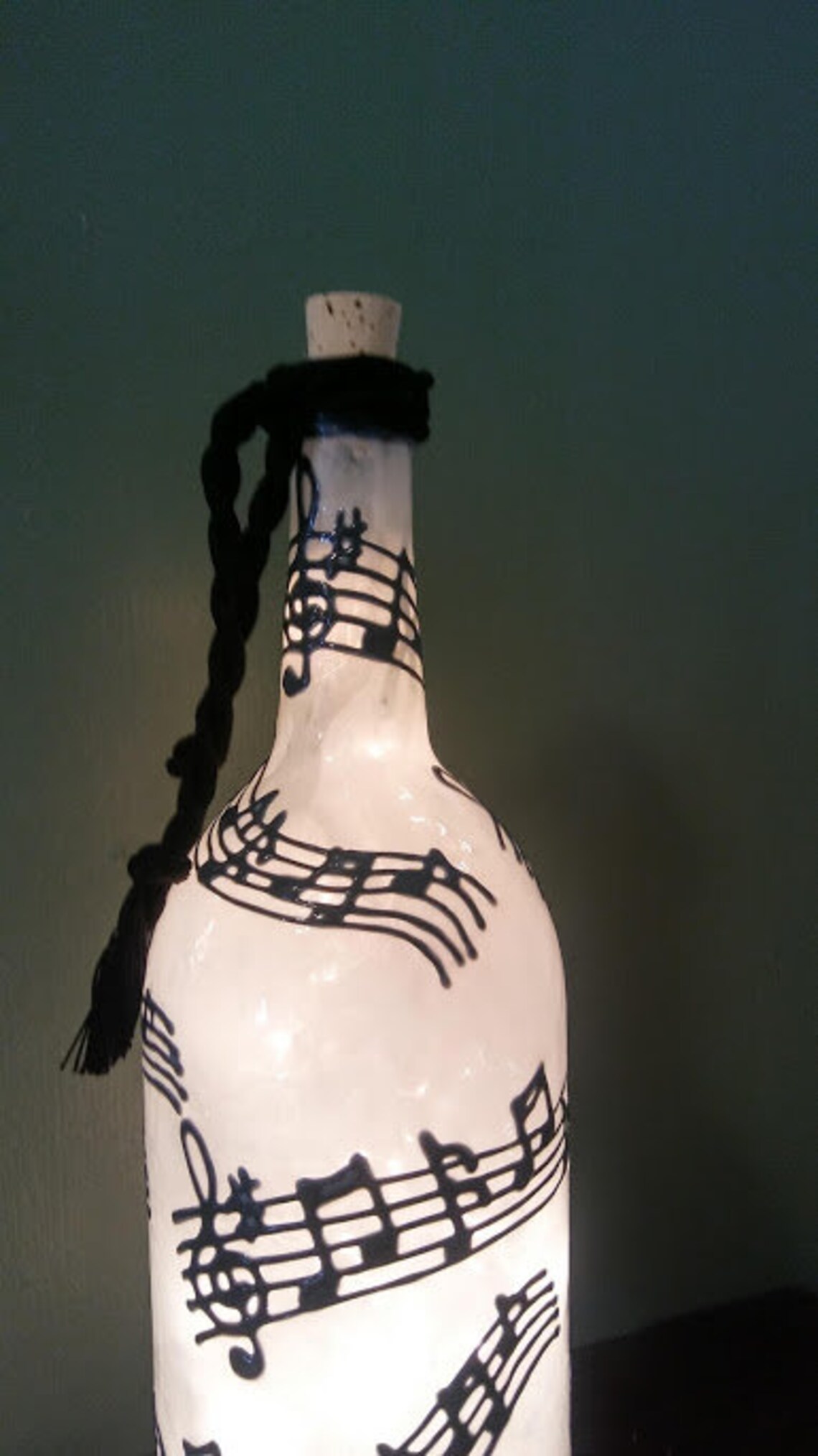Music Notes Bottle Lamp Handpainted Stained Glass Look - Etsy