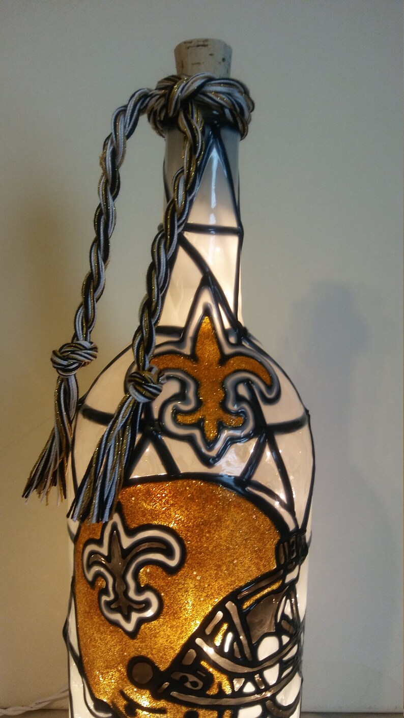 Lighted Handpainted Wine Bottle. New Orleans Saints Inspired - Etsy
