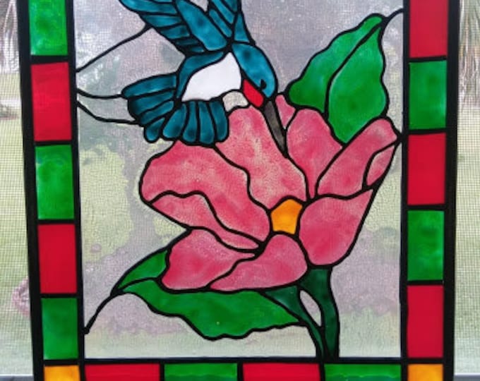 Hummingbird Stained Glass Window Panel Hand Painted - Etsy