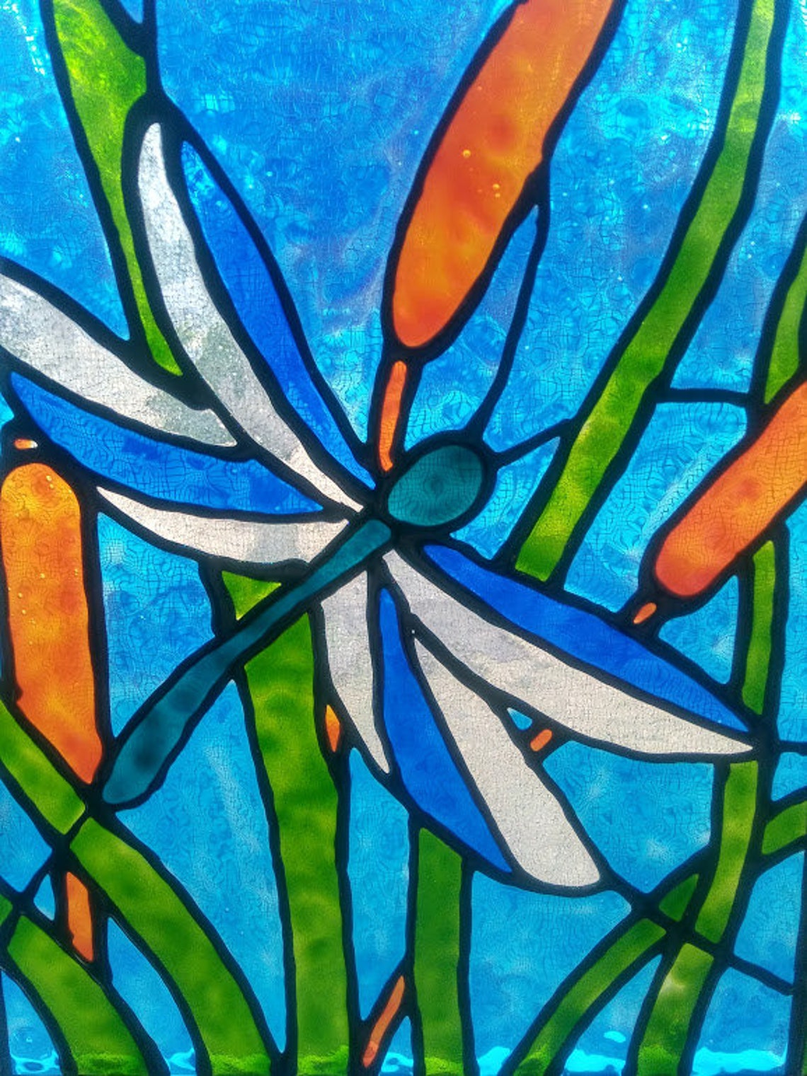Dragonfly Stained Glass Window Panel Hand Painted - Etsy