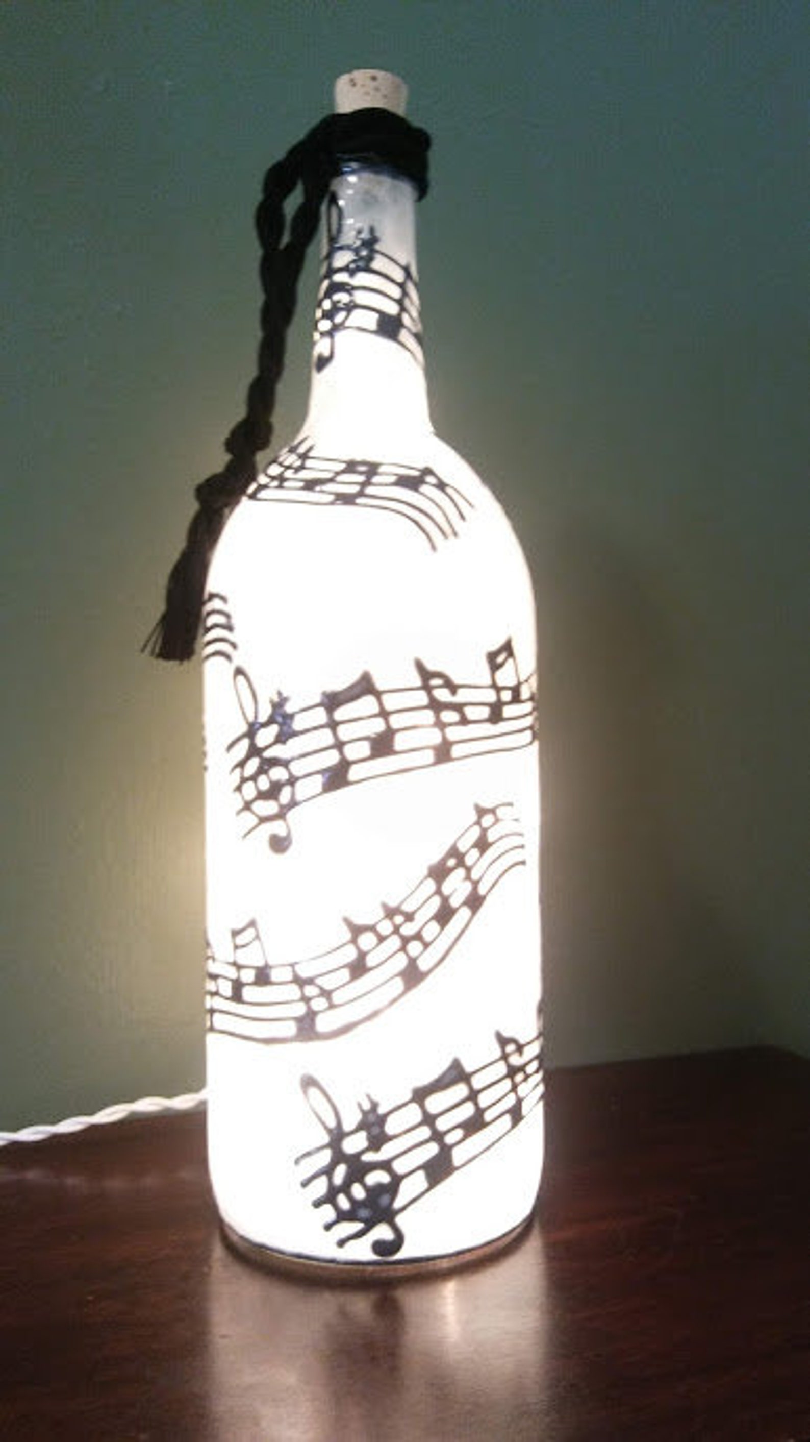 Music Notes Bottle Lamp Handpainted Stained Glass Look - Etsy