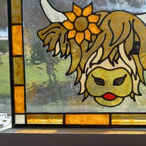Highland Cow Stained Glass Window Panel Hand Painted. - Etsy UK