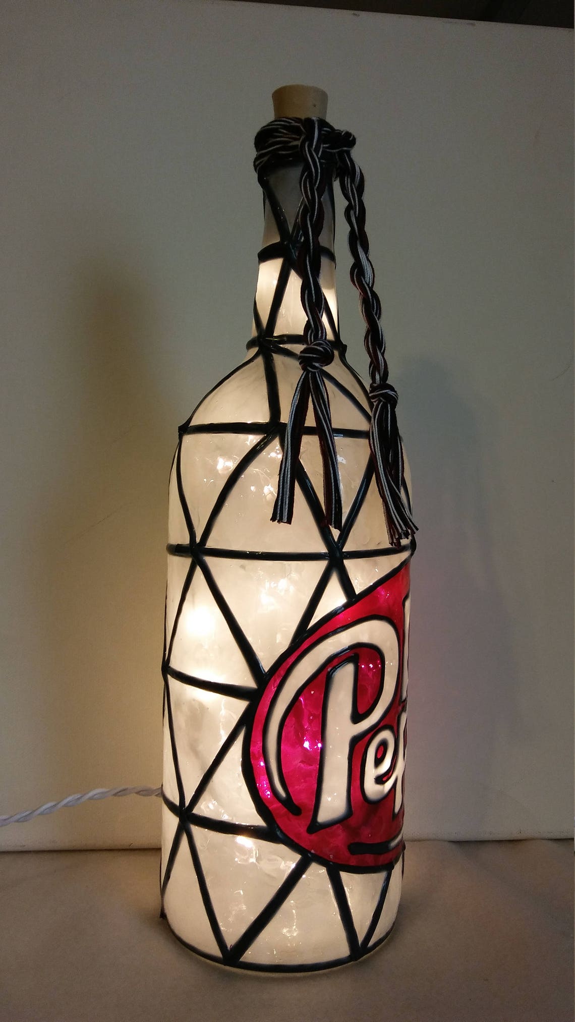 Dr Pepper Inspired Wine Bottle Lamp Handpainted Stained Glass - Etsy