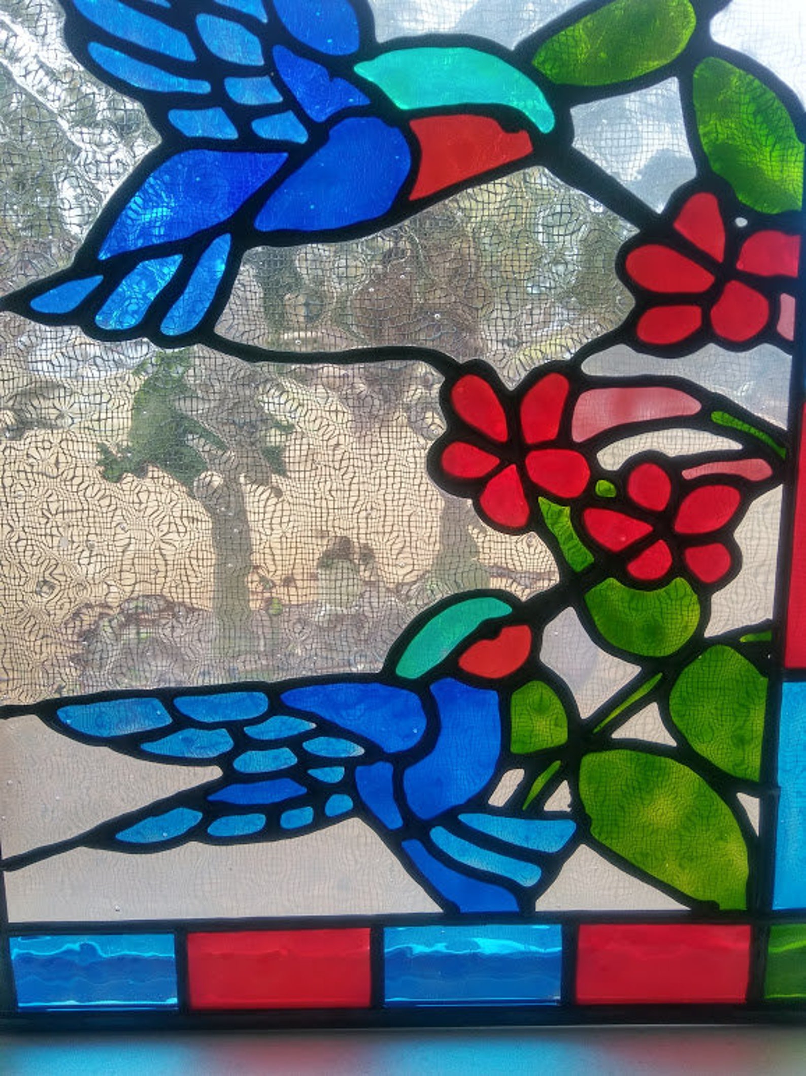 Hummingbirds Stained Glass Window Panel Hand Painted | Etsy Canada