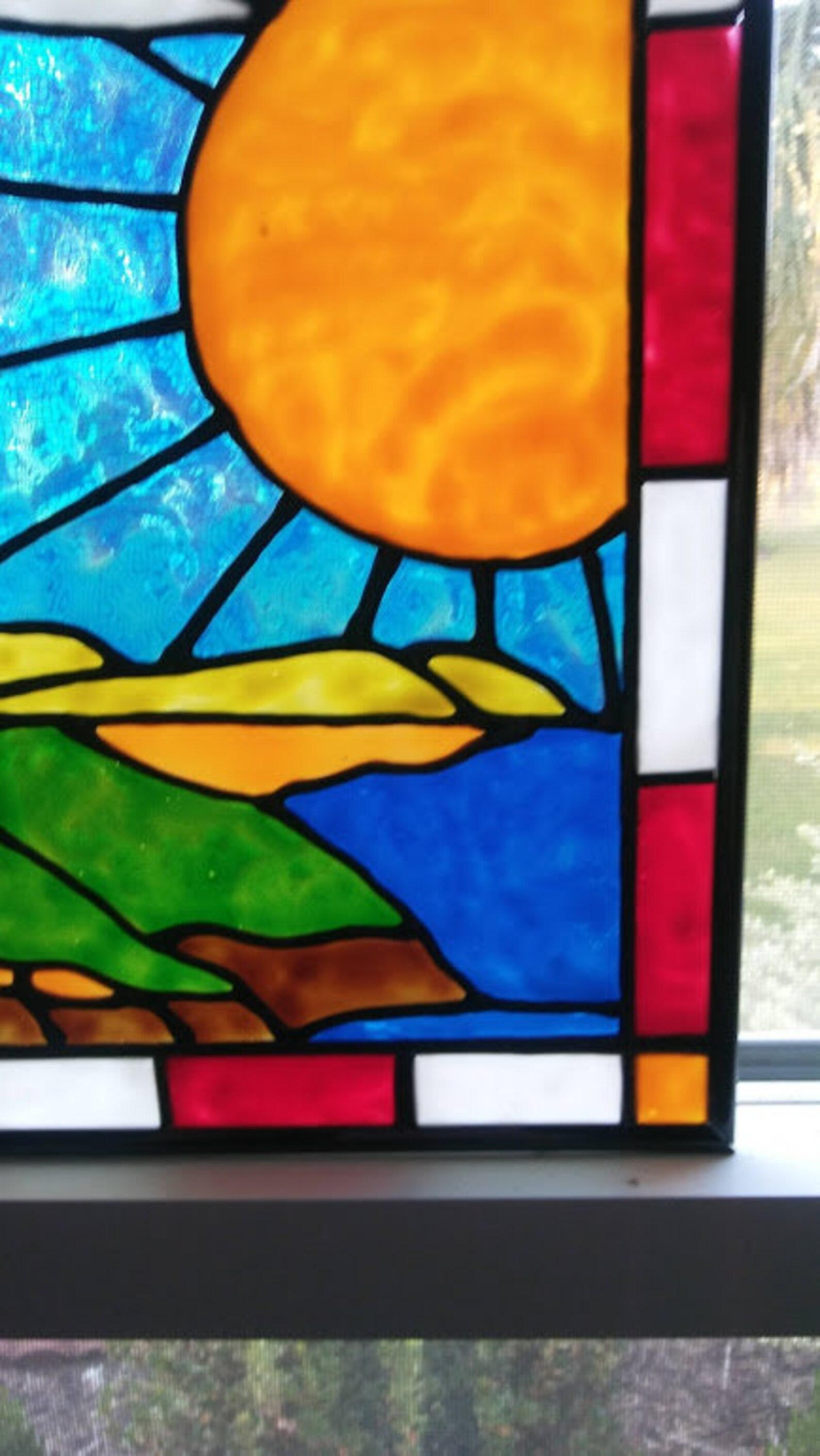 Lighthouse Sunshine Stained Glass Window Panel Hand Painted | Etsy