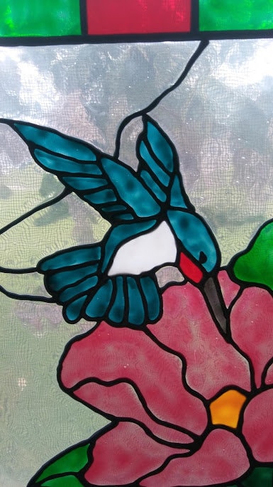Hummingbird Stained Glass Window Panel Hand Painted - Etsy