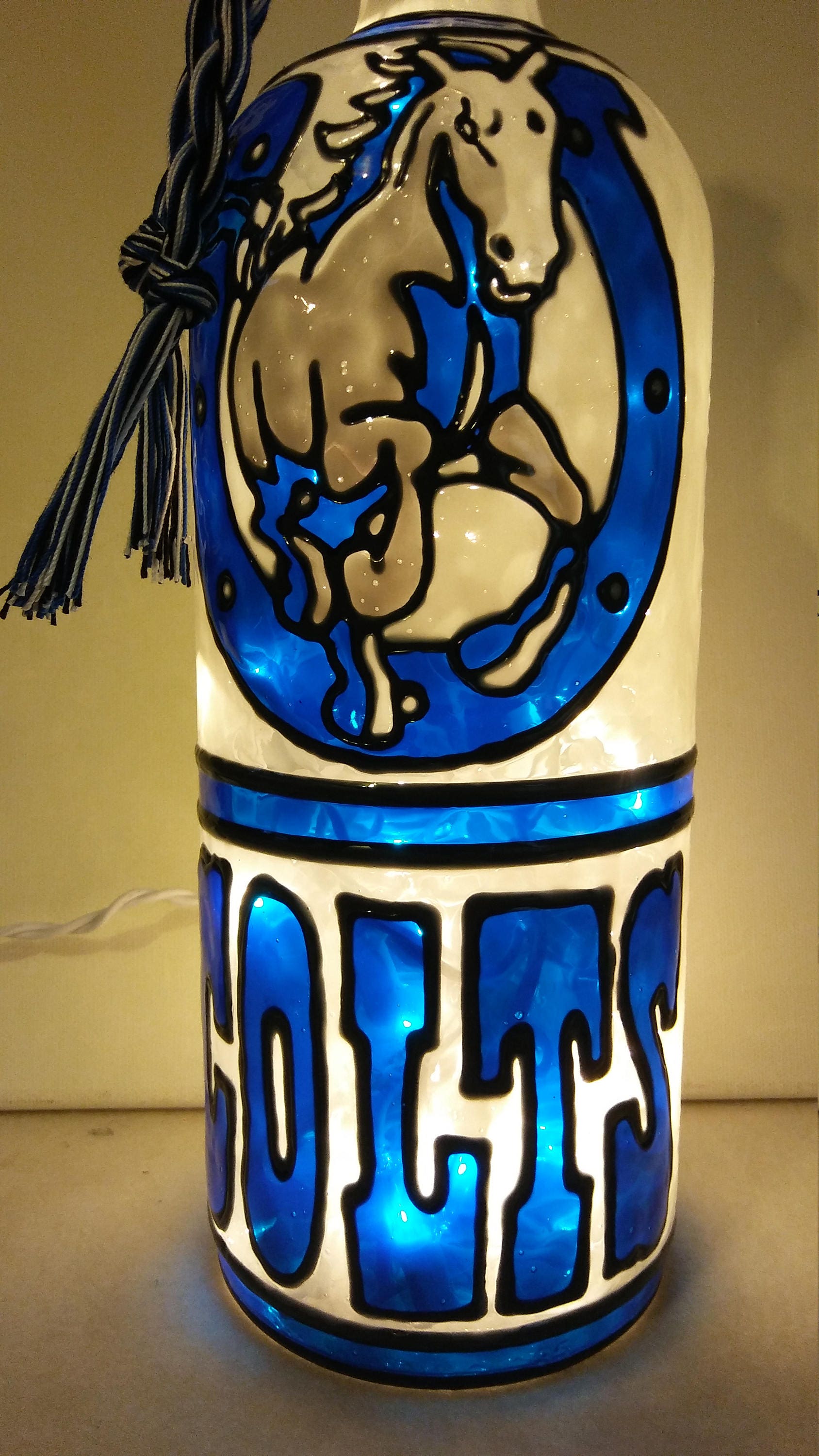 Indianapolis Colts Inspired Bottle Lamp Stained Glass look | Etsy