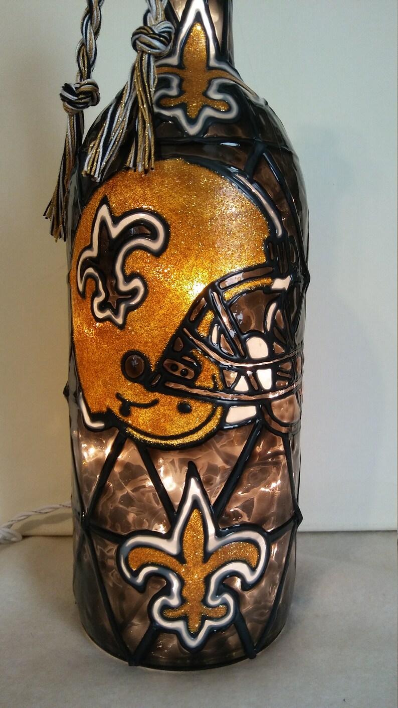 Lighted Handpainted Wine Bottle. New Orleans Saints Inspired - Etsy