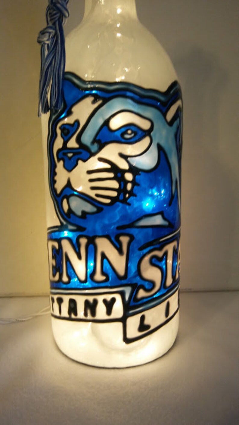 Penn State Inspired Lighted Handpainted Wine Bottle Stained - Etsy