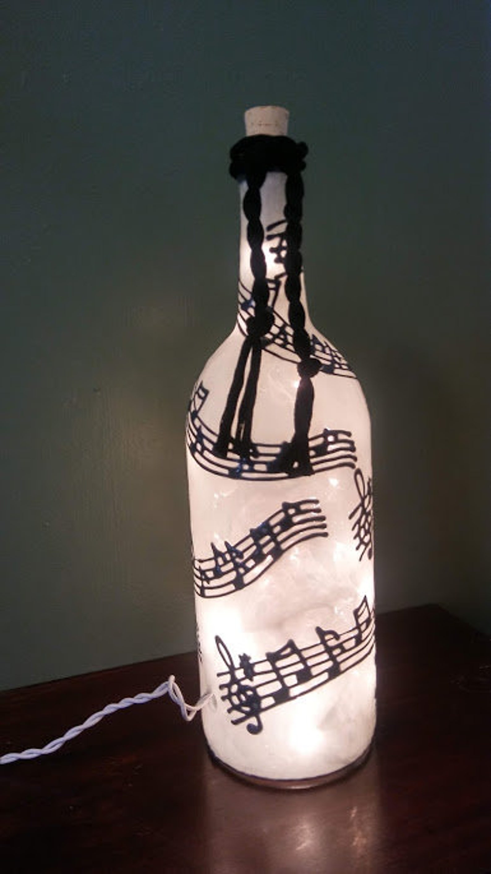 Music Notes Bottle Lamp Handpainted Stained Glass Look - Etsy