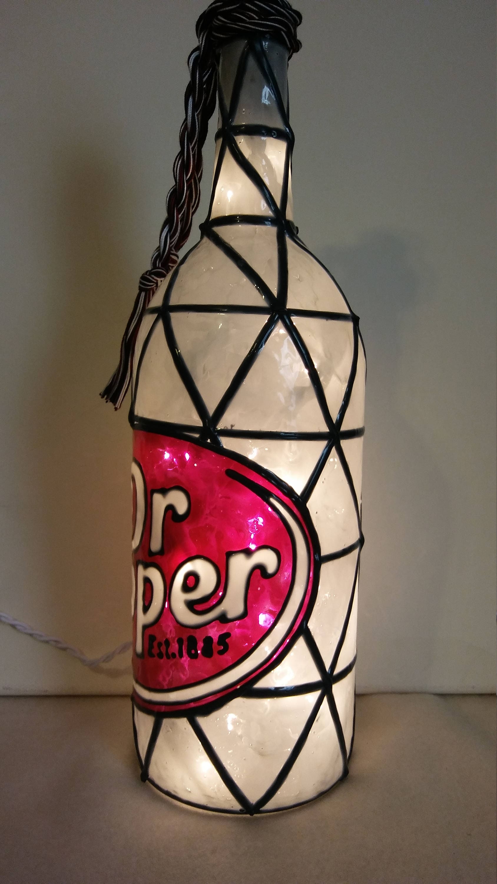 Dr Pepper Inspired Wine Bottle Lamp Handpainted Stained Glass | Etsy