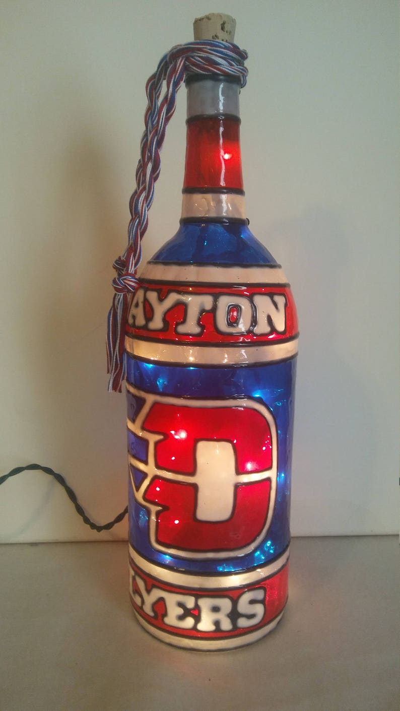Dayton Flyers Inspired Wine Bottle Lamp Hand Painted Lighted - Etsy