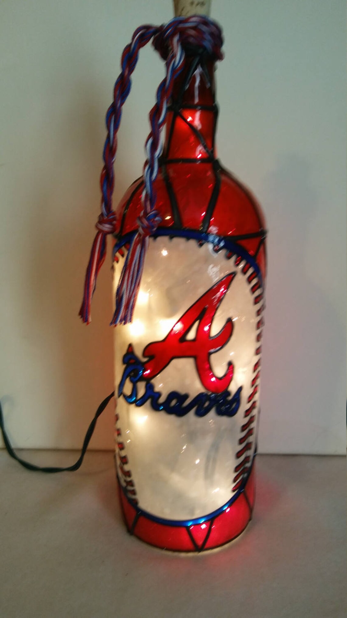 Atlanta Braves Inspired Bottle Lamp Handpainted Stained Glass - Etsy