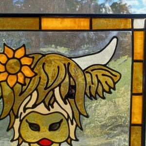Highland Cow Stained Glass Window Panel Hand Painted. - Etsy UK