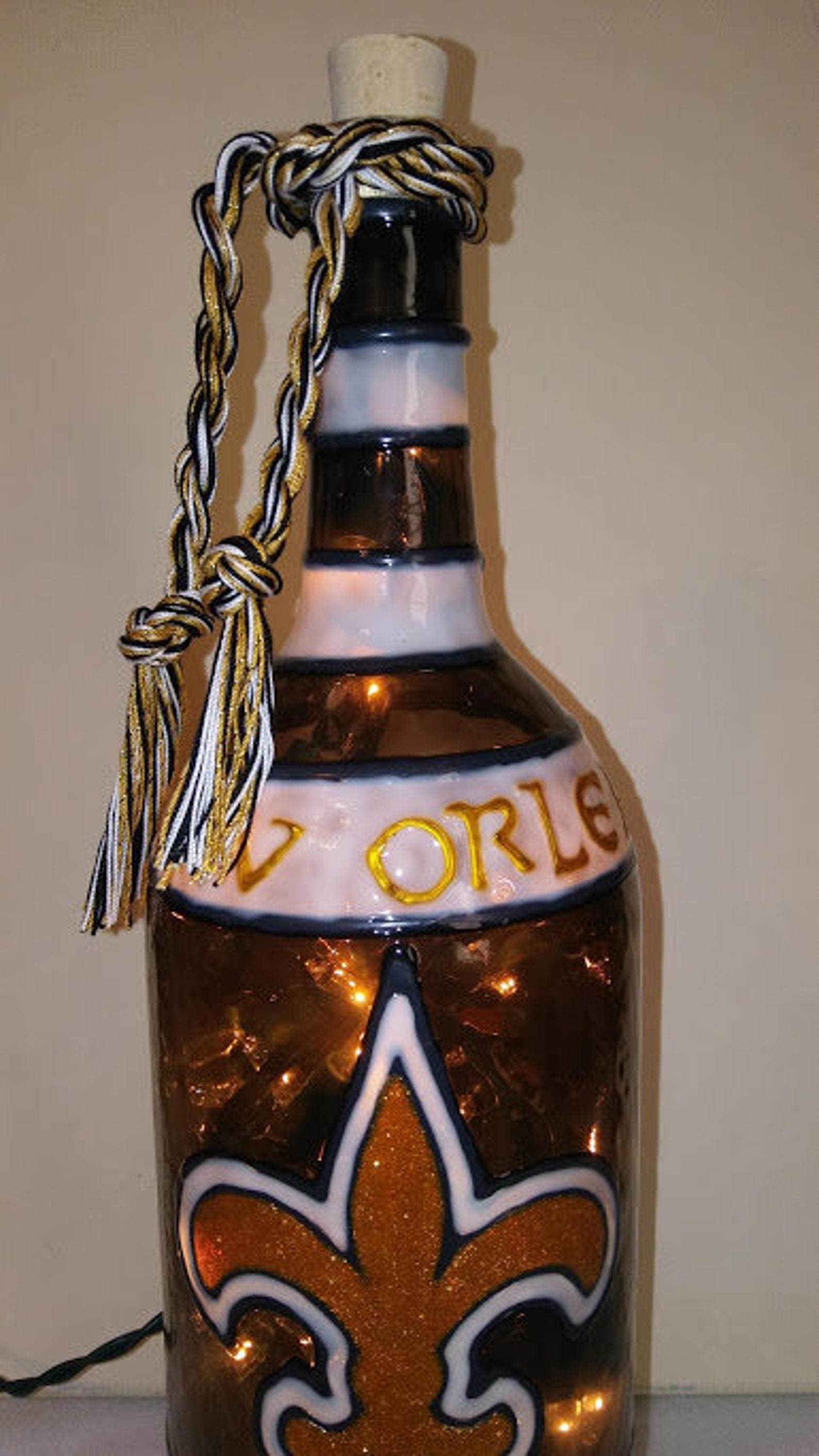 New Orleans Saints Inspired Bottle Lamp Handpainted Stained - Etsy