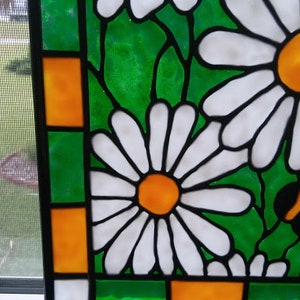 Daisies Stained Glass Window Panel Hand Painted - Etsy