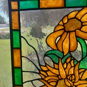 Sunflowers Stained Glass Window Panel Hand Painted. - Etsy