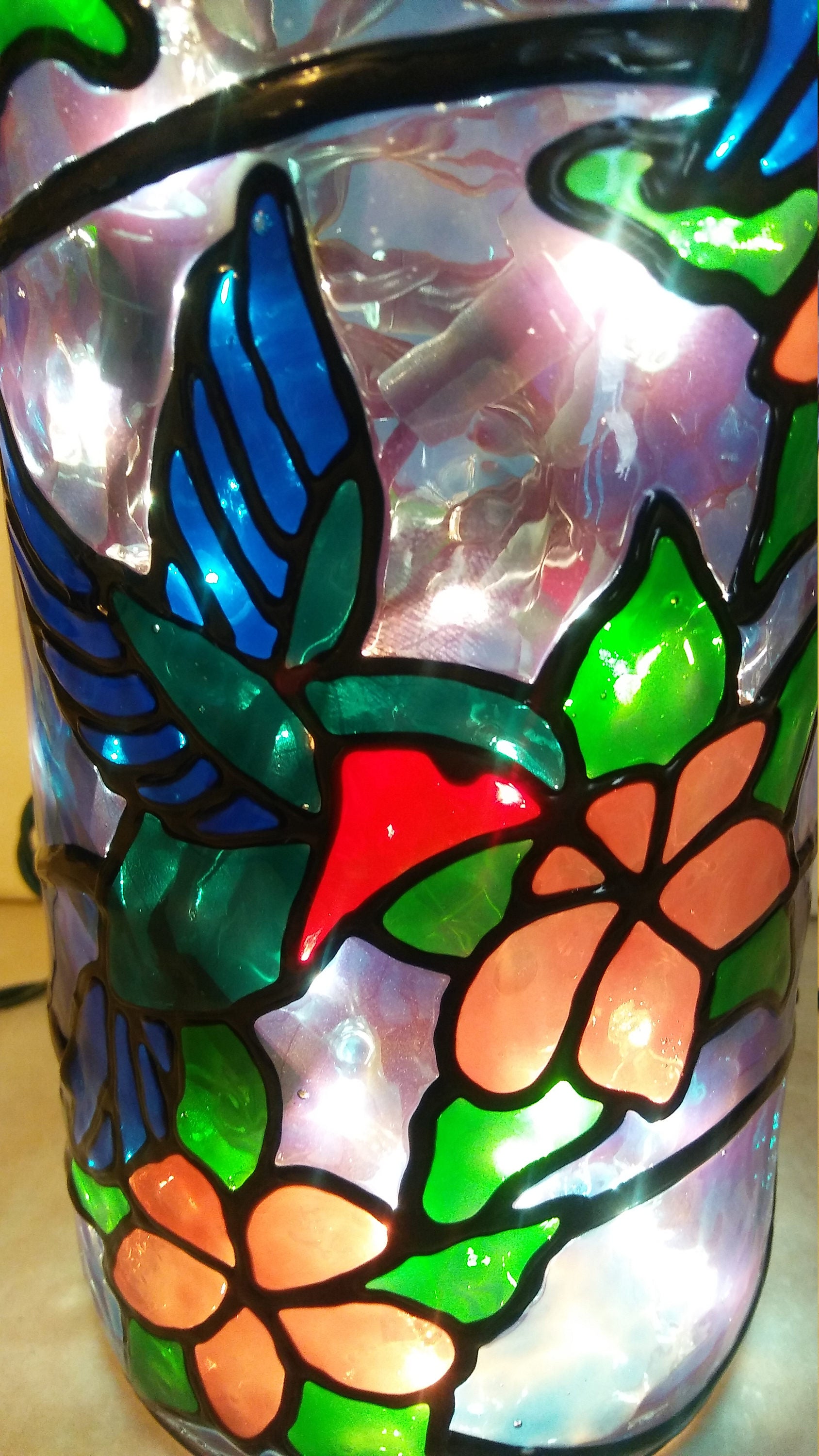 Hummingbird Bottle Lamp/ Bottle Light/ Night Light Stained | Etsy