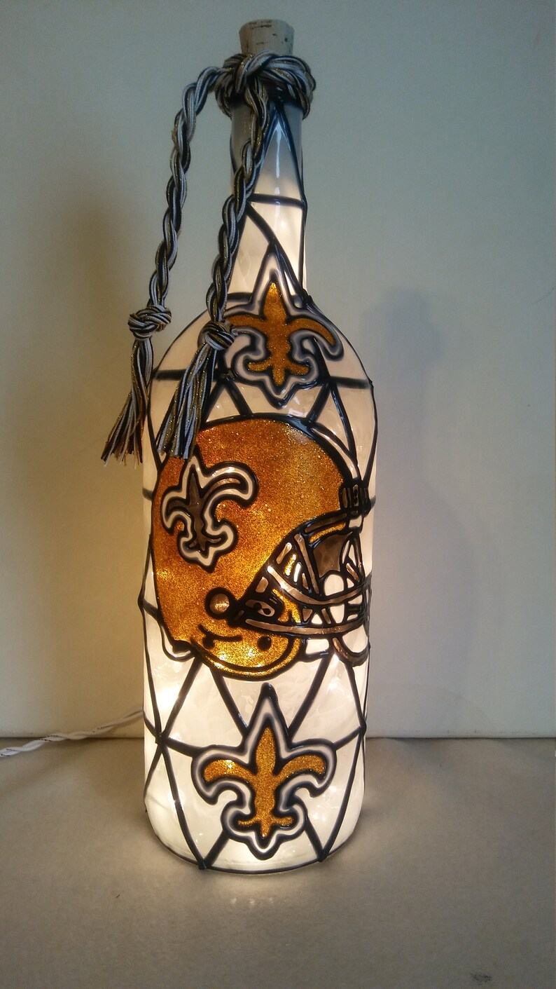 Lighted Handpainted Wine Bottle. New Orleans Saints Inspired | Etsy