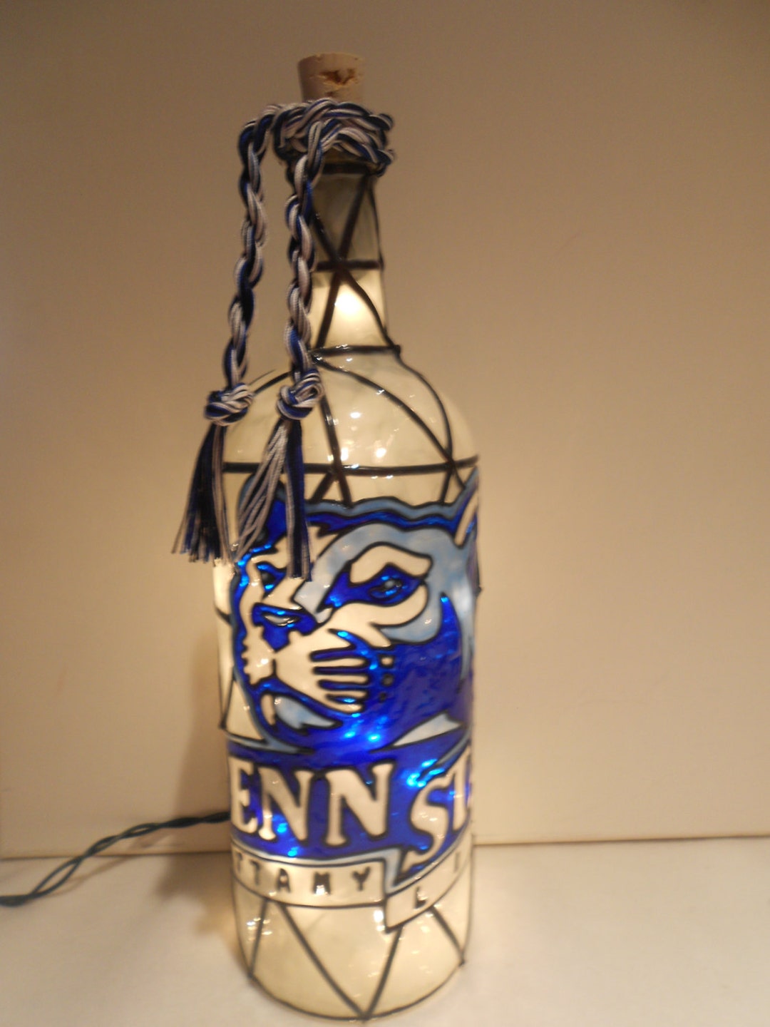 Penn State Inspired Wine Bottle Lamp Handpainted Stained Glass Look - Etsy