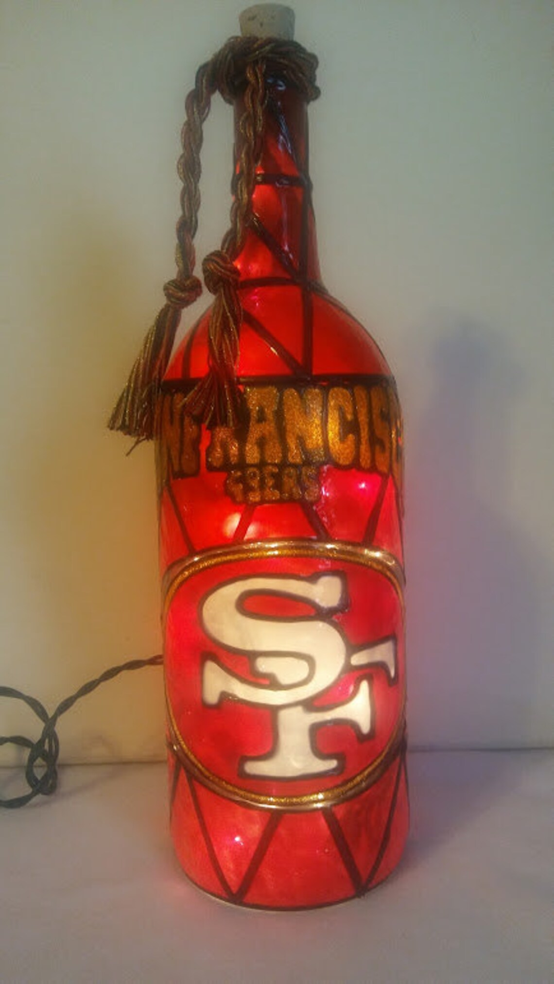 San Francisco 49ers Inspired Lighted Handpainted Wine Bottle | Etsy