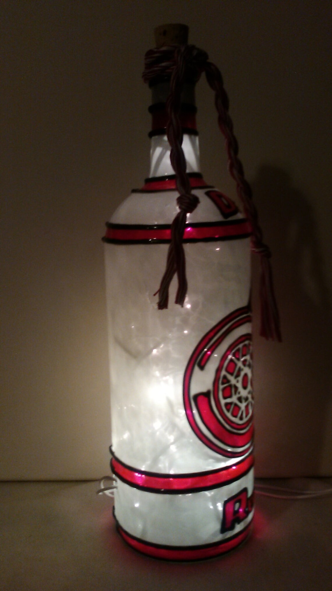 Detroit Red Wings Inspired Bottle Lamp Hand Painted Stained | Etsy