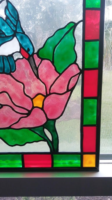 Hummingbird Stained Glass Window Panel Hand Painted - Etsy