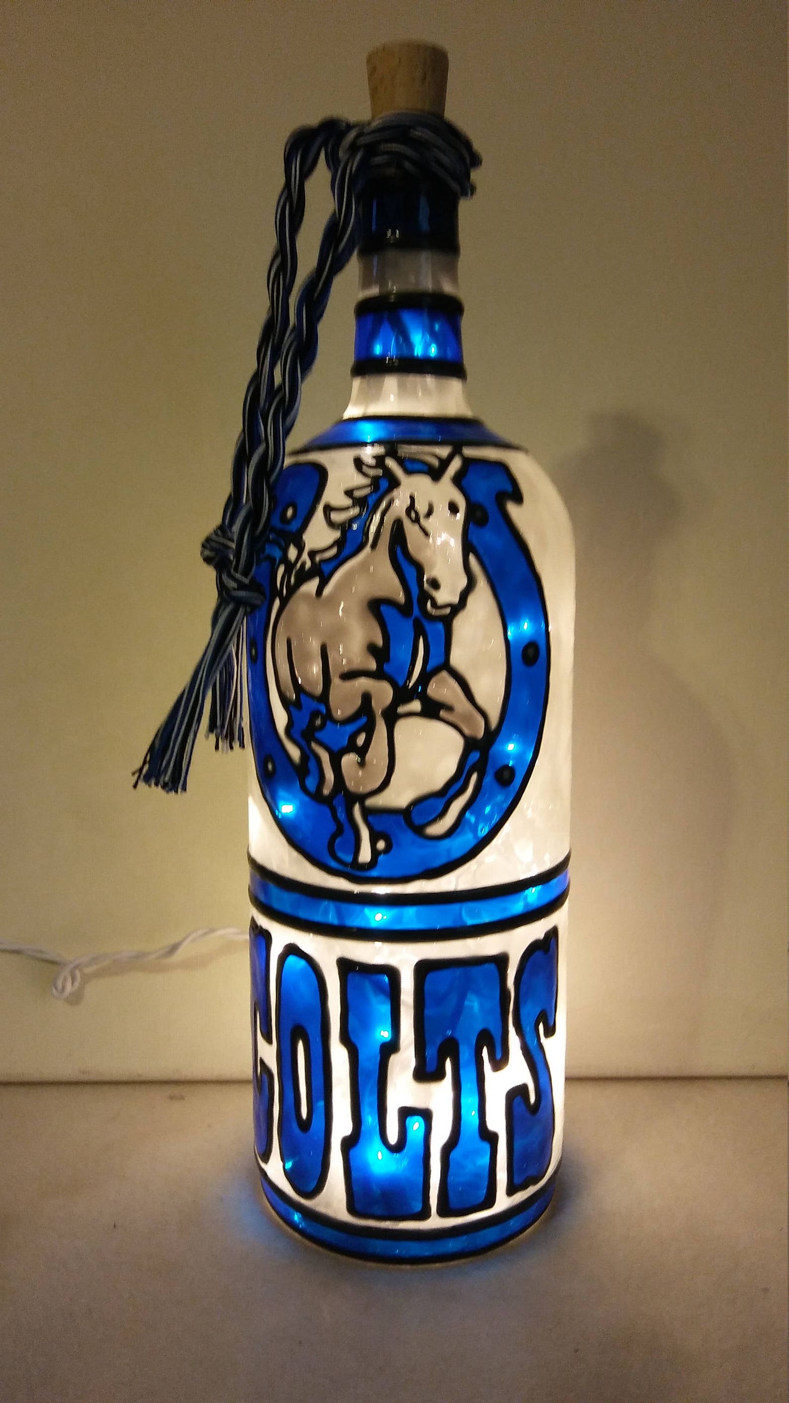 Indianapolis Colts Inspired Bottle Lamp Stained Glass Look - Etsy