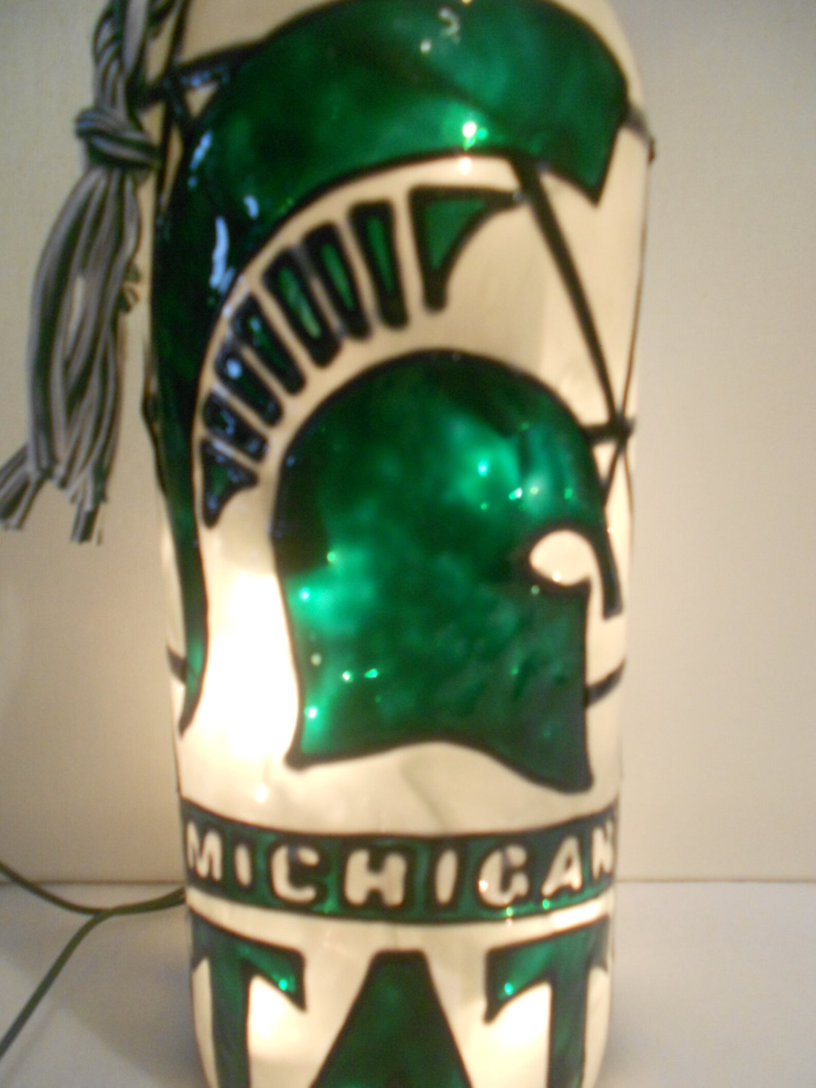 Michigan State Inspired Hand Paintedwine Bottle Stained Glass | Etsy