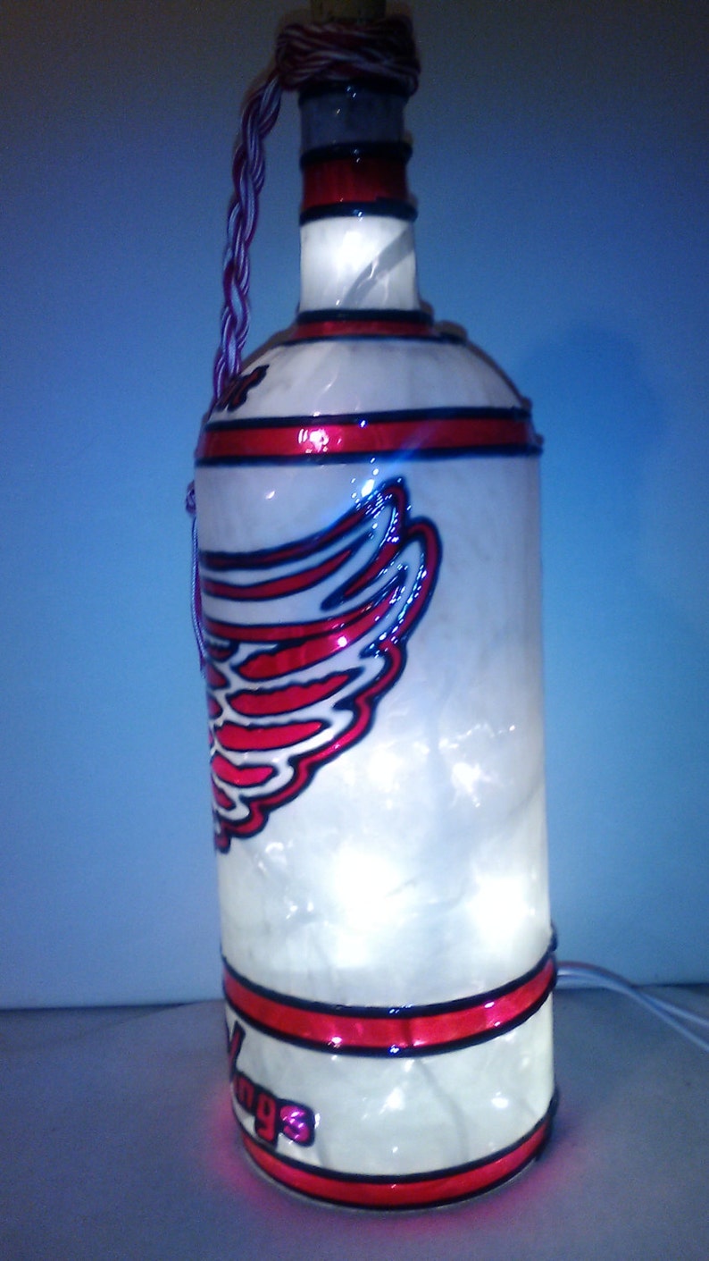 Detroit Red Wings Inspired Bottle Lamp Hand Painted Stained - Etsy
