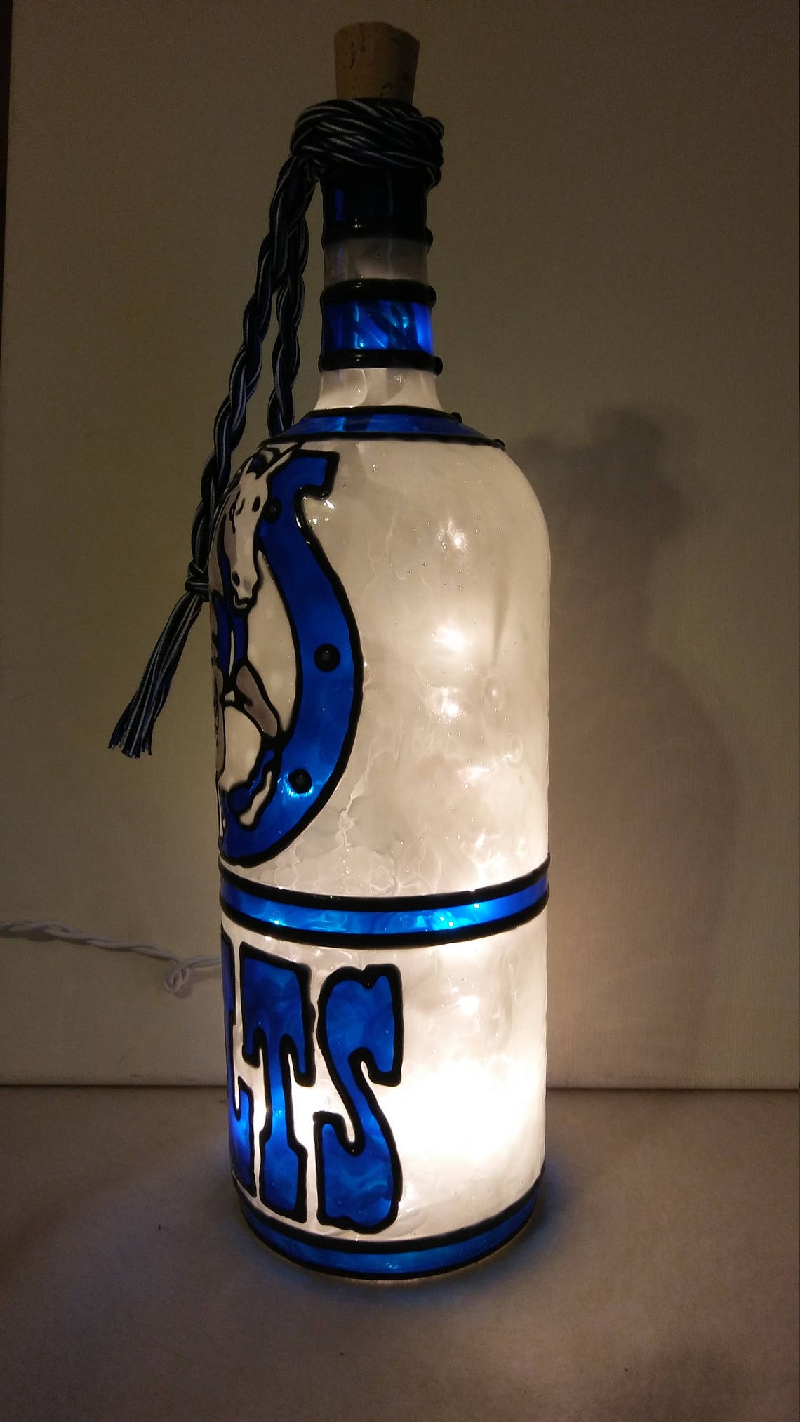 Indianapolis Colts Inspired Bottle Lamp Stained Glass Look - Etsy