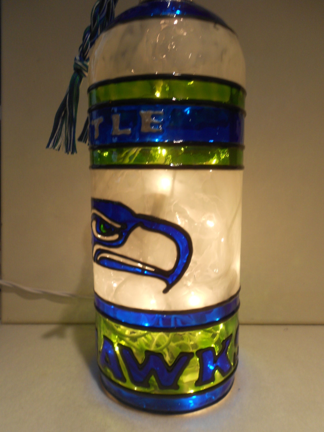 Seattle Seahawks Inspired Bottle Lamp handpainted stained | Etsy