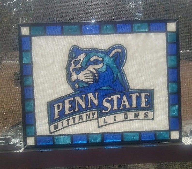 Penn State Inspired Stained Glass Window Panel Hand Painted - Etsy