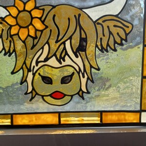 Highland Cow Stained Glass Window Panel Hand Painted. - Etsy UK