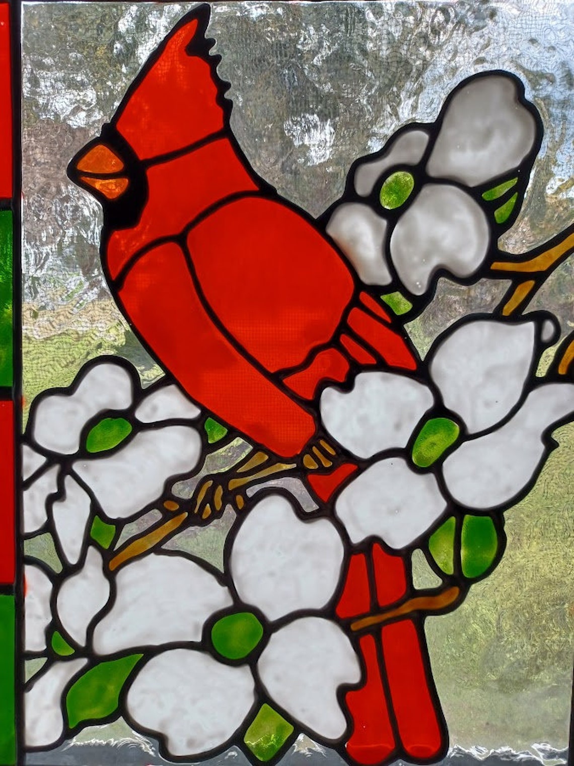Cardinal Stained Glass Window Panel Hand Painted | Etsy