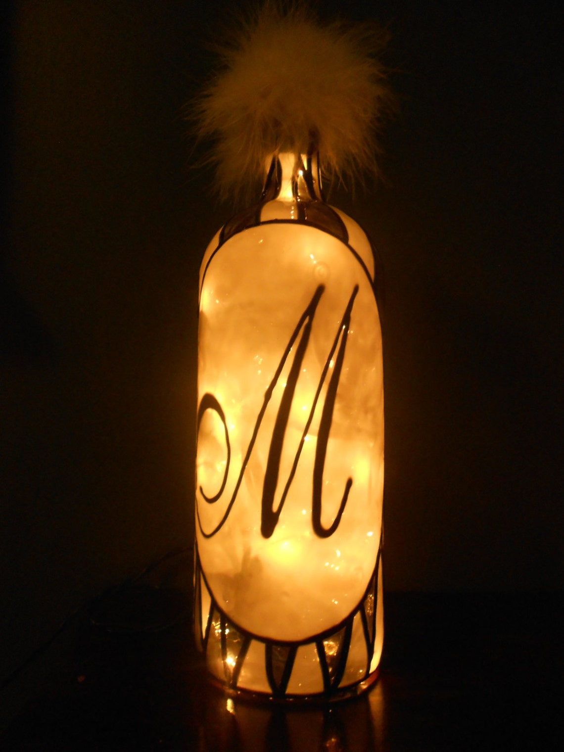 Your Initials Stained Glass Look Lighted Handpainted Wine | Etsy