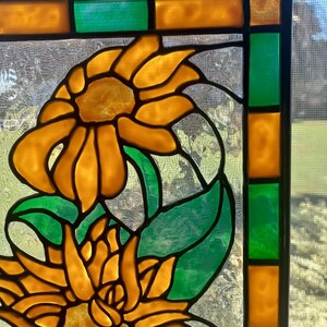 Sunflowers Stained Glass Window Panel Hand Painted. - Etsy
