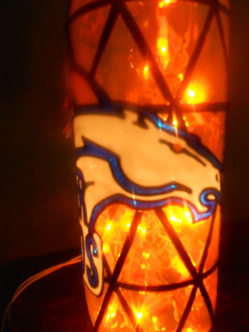 Denver Broncos Inspired Wine Bottle Lamp Handpainted Stained | Etsy