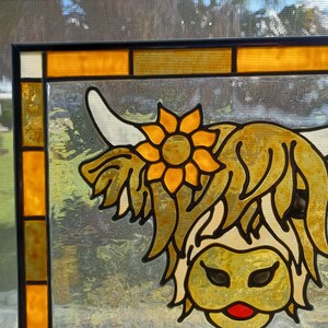 Highland Cow Stained Glass Window Panel Hand Painted. - Etsy UK