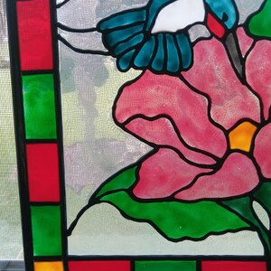 Hummingbird Stained Glass Window Panel Hand Painted - Etsy