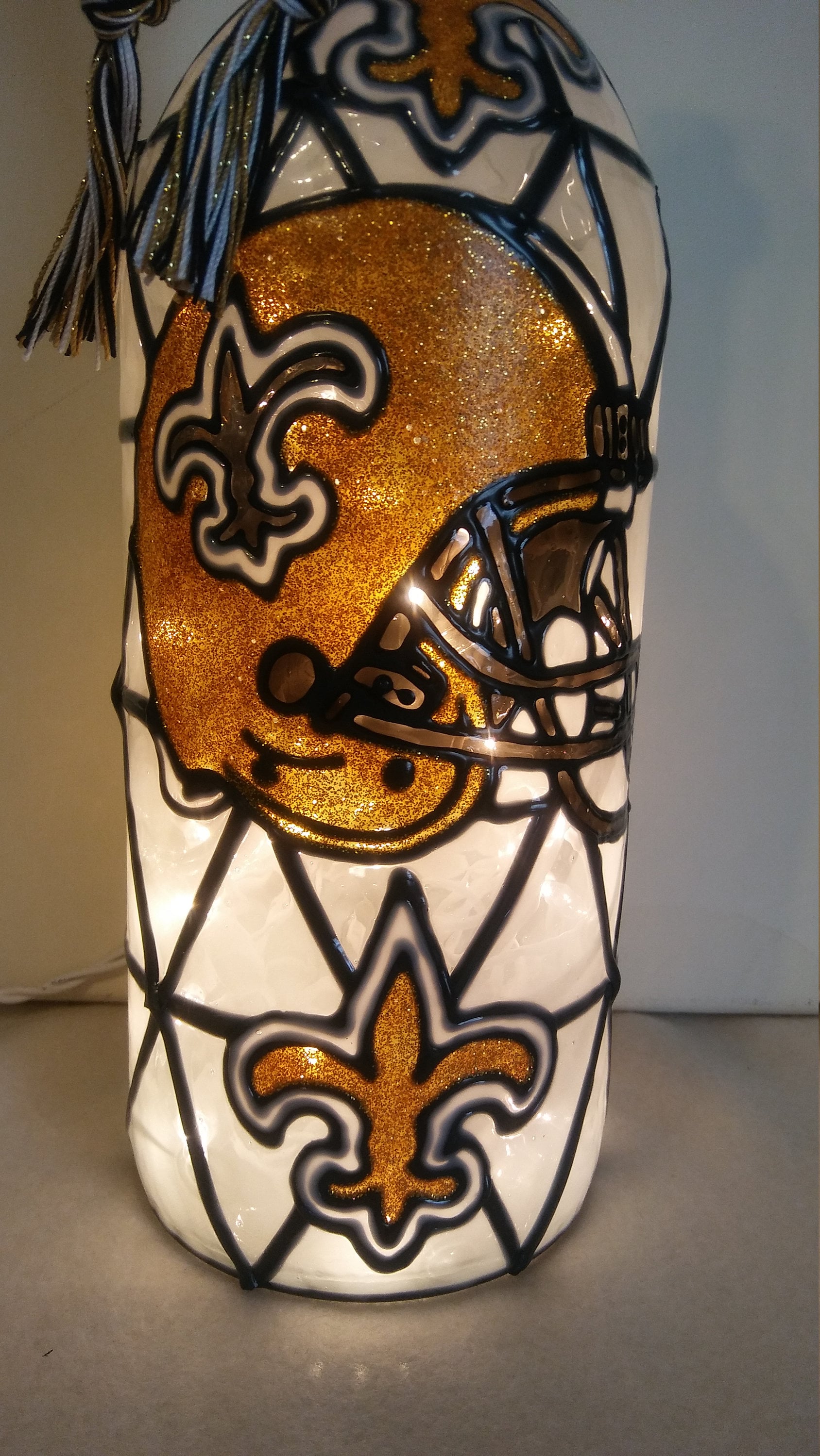 Lighted Handpainted Wine Bottle. New Orleans Saints Inspired | Etsy