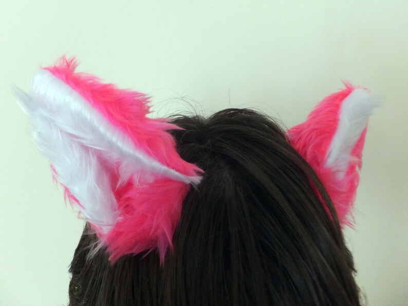 Hot Pink Fox Wolf Furry Cosplay Set Ears on Hair Clips Tail - Etsy