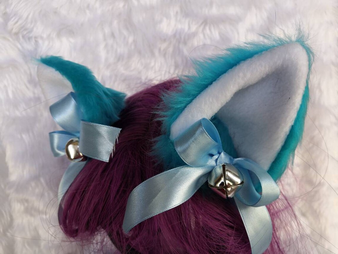 Choose Your Colours Blue Furry Cat Ears Ribbons Bells Hair | Etsy