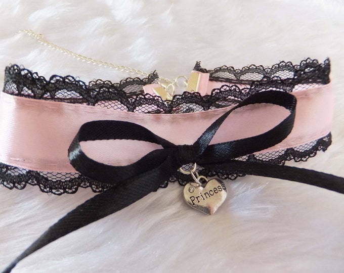 Pink PRINCESS Cosplay Black Lace Collar Choker Necklace Cat Cute Kawaii ...